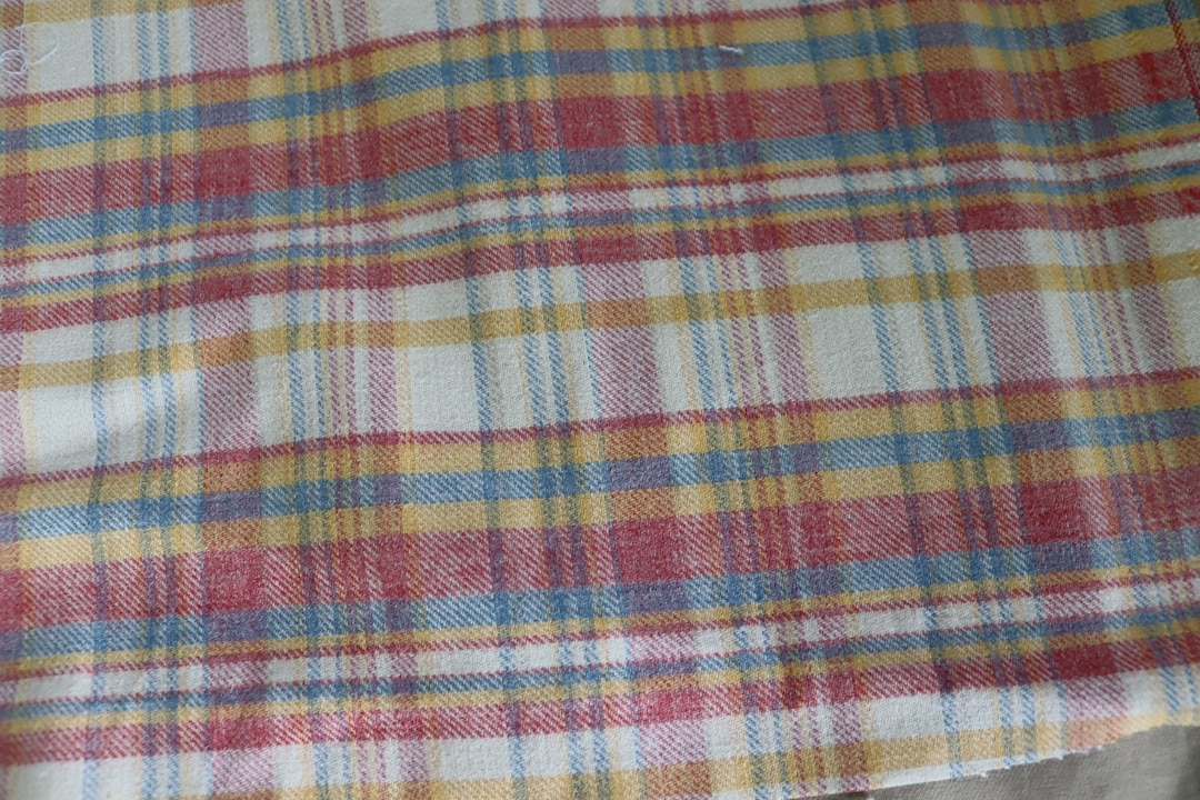 Vintage Red Blue Yellow Plaid Fabric - Washable Plaid Fabric - Pastel ...