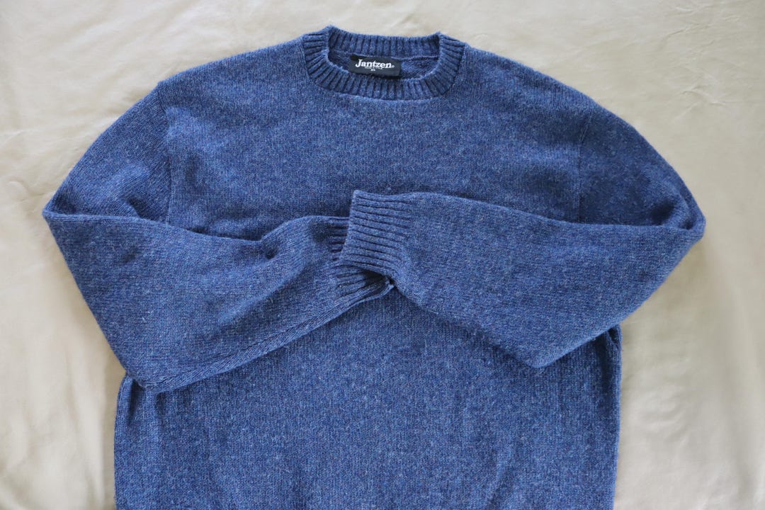 Vintage Men's Blue Wool - Men's Blue Crewneck Sweater by Jantzen Made ...