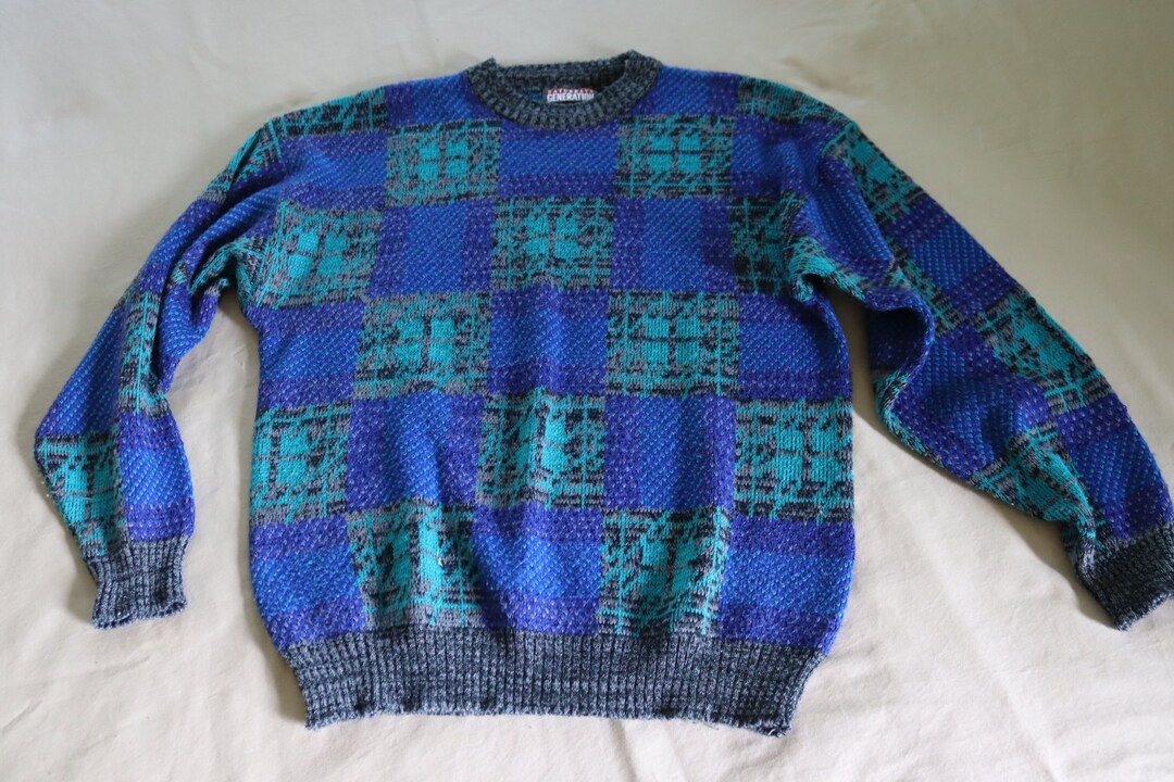90s Men's Geometric Print Sweater Vintage Crewneck - Etsy