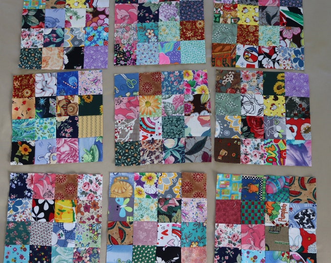 Set of 9 Quilt Blocks With 16 Squares - 9 Inch Patchwork Blocks ...