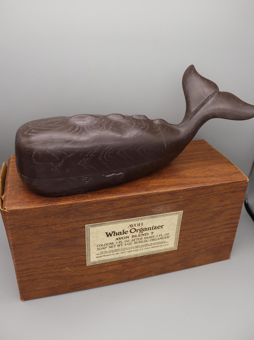 Whale Storage Box - Vintage Whale Organizer by Avon - Cute Faux Wood ...