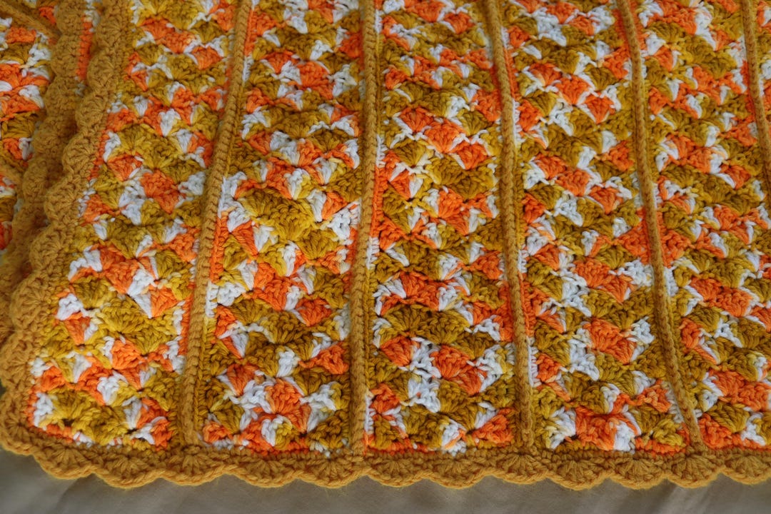 70s/80s Gold and Orange Hand Crochet Afghan - Groovy Bright Throw or ...