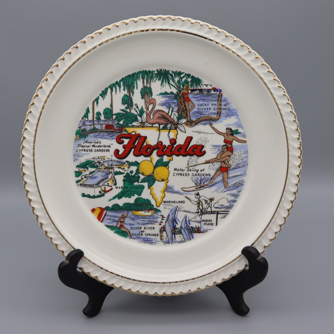 Florida Souvenir Plate / Collector Plate With 23 Kt Gold Trim State ...