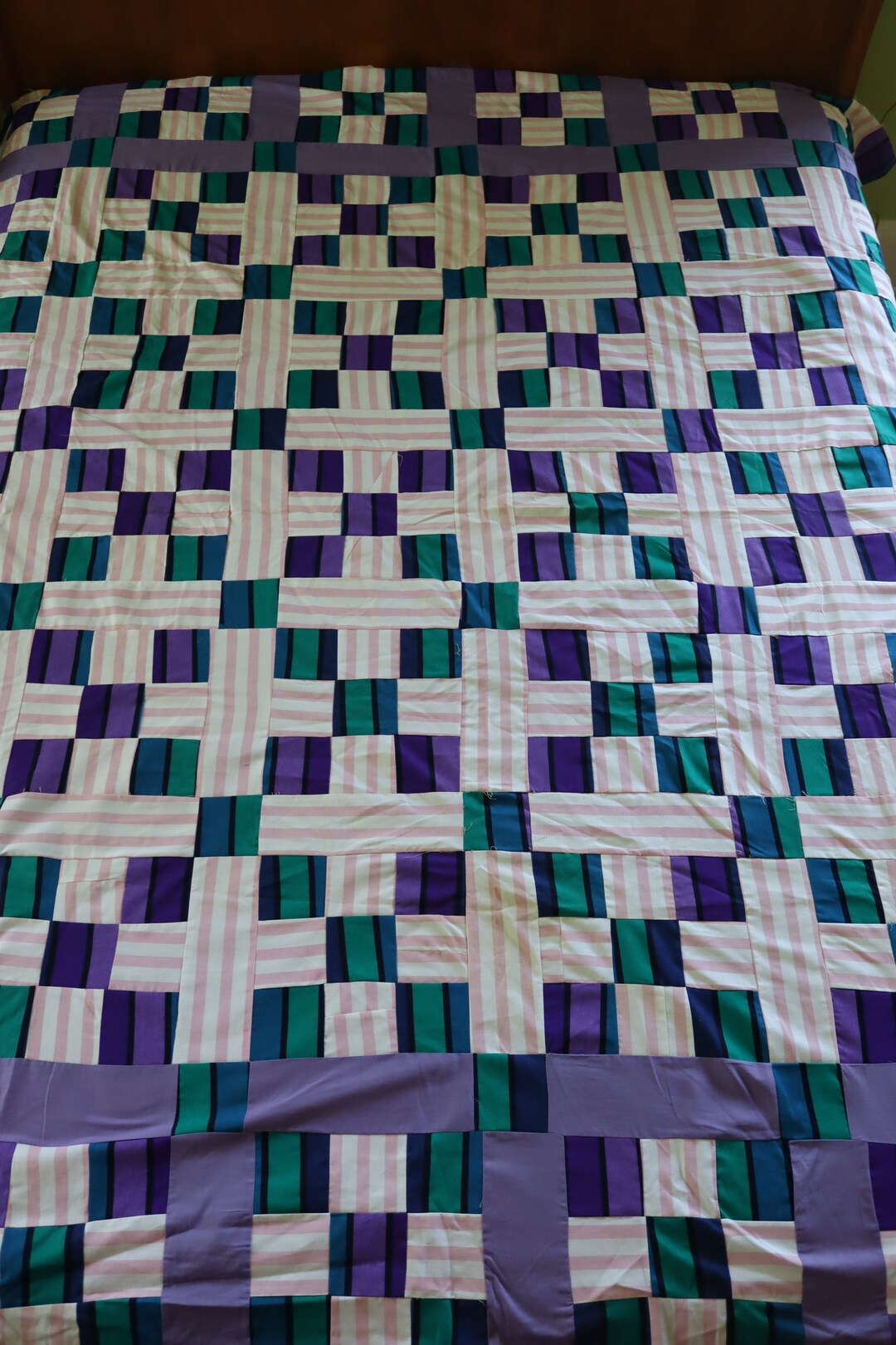 Vintage Pink and Purple Stripe Nine-patch Quilt Top - Unique Vintage ...