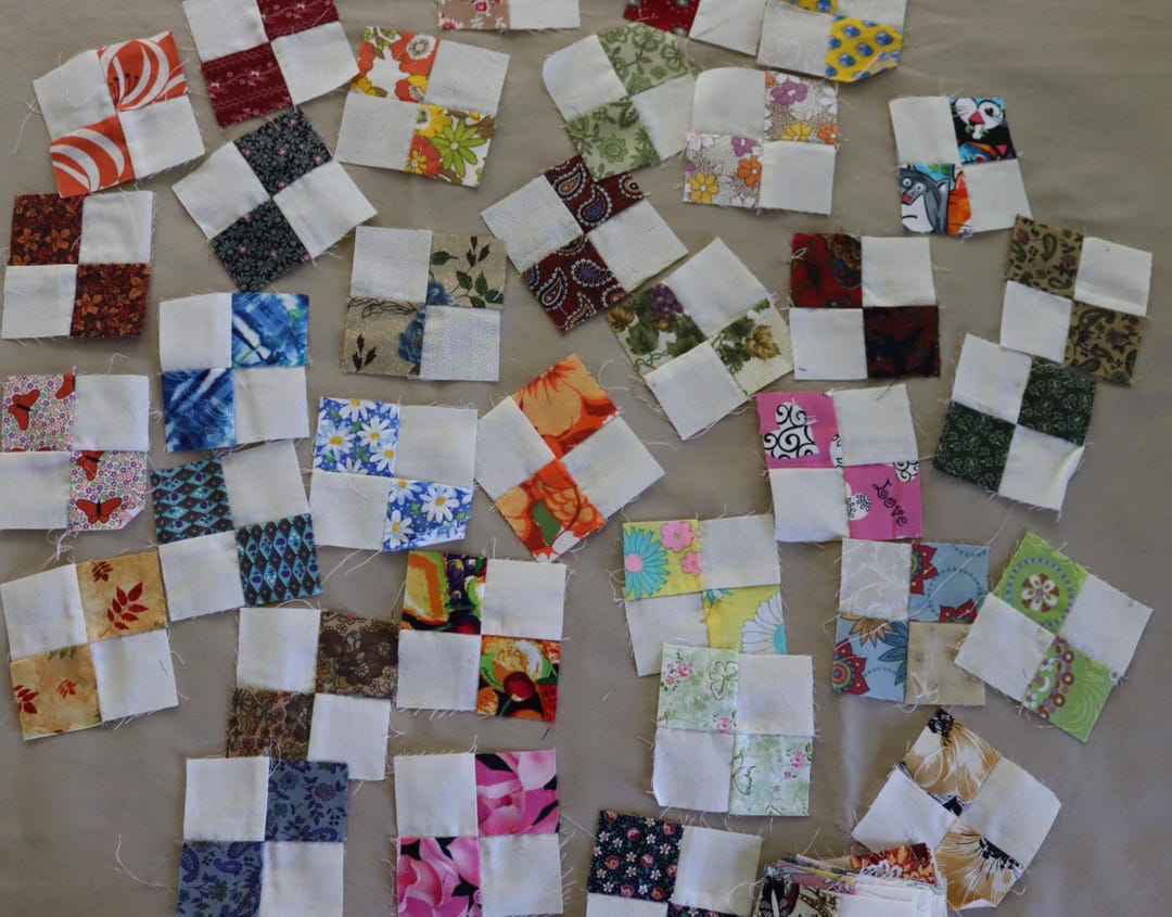24 Four Patch Quilt Blocks -3 1/2 Inch Pre-made Quilt Blocks ...