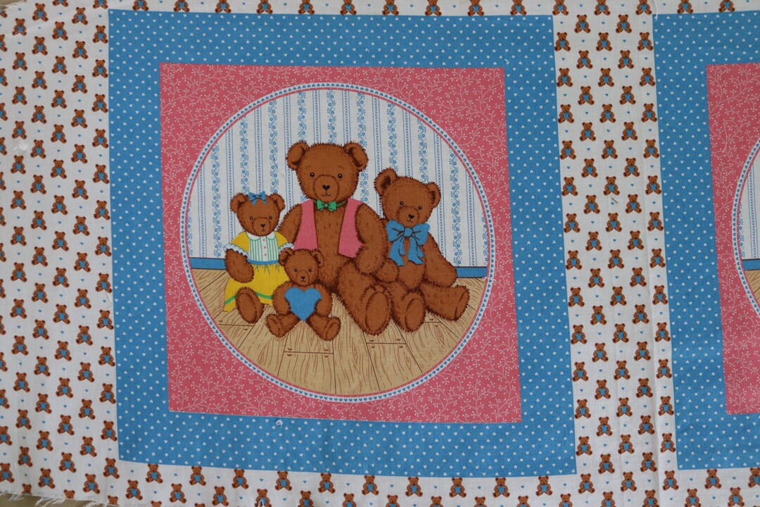 Cute Teddy Bear Panel/pillow Panels Pink and Blue Bear Family Pillow ...