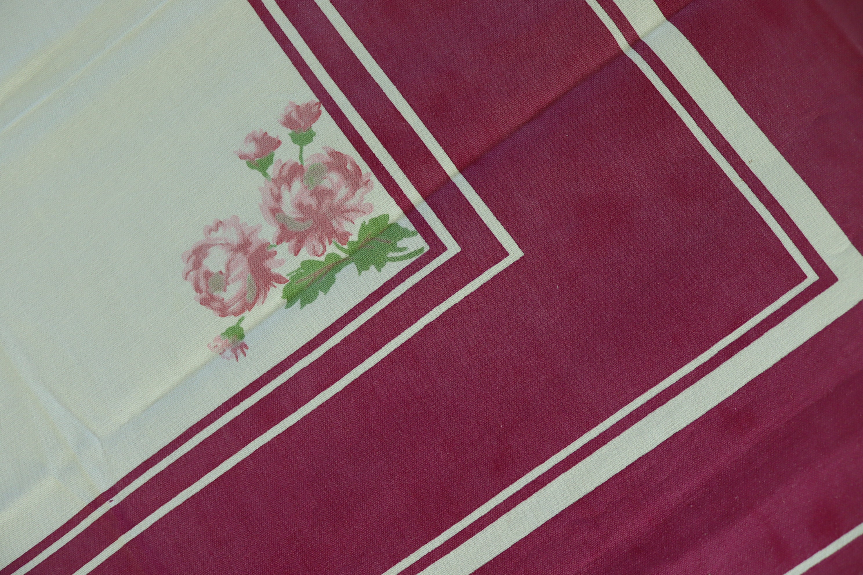 Vintage Burgundy With Pink Roses Tablecloth - 40s/50s Maroon and Pink ...