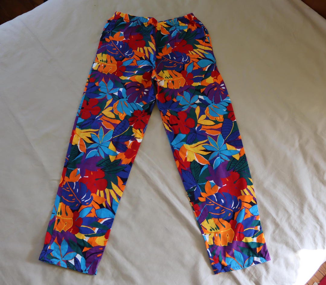 80s Tropical Pants- Vintage Handmade Hawaiian Pants - Bright Tropical ...