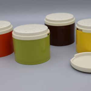 70s Tupperware Stackable Shakers in Orange, Brown, Yellow and Avocado ...