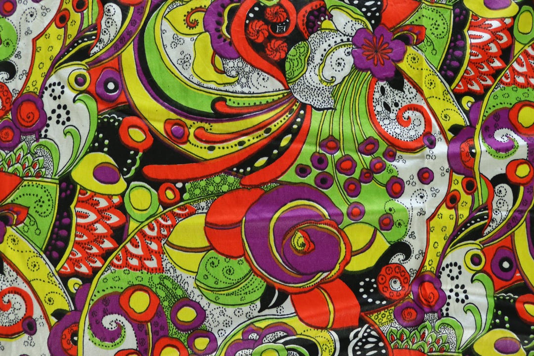 60s/70s Bright Psychedelic Knit Fabric - Vintage Groovy Fabric in Green ...