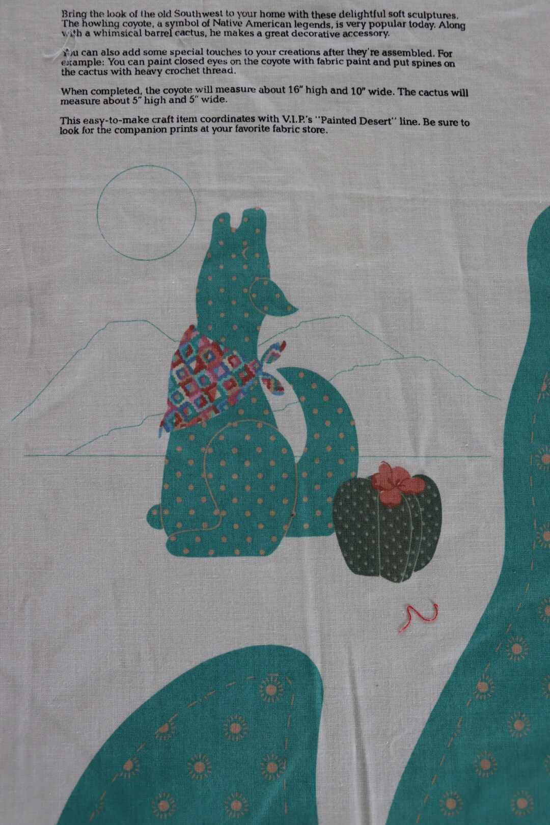Coyote and Cactus Fabric Panel in Southwest Colors - Cut, Sew and Stuff ...