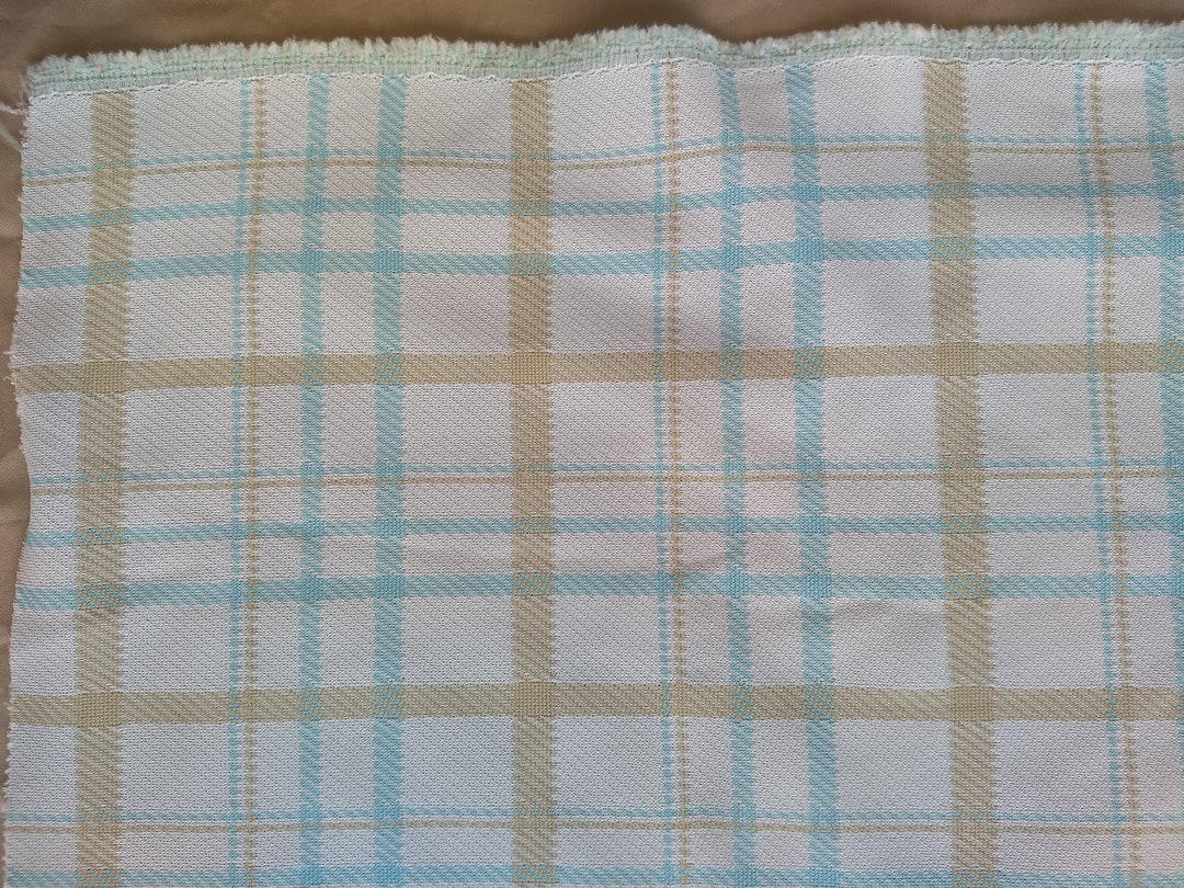 70s Aqua Plaid Double Knit Fabric Vintage Plaid Polyester Double Knit ...