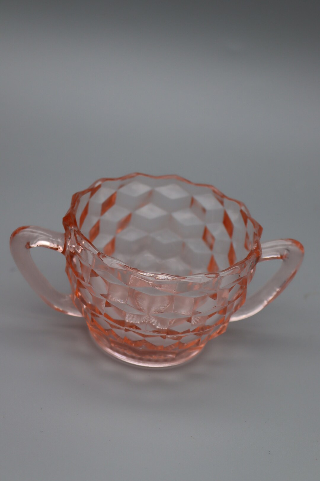 Pink Depression Glass Sugar Bowl With 2 Handles Jeannette Cube Pattern ...