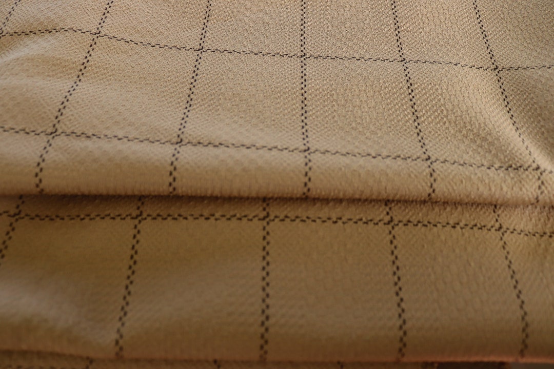 70s Tan/khaki Textured Double Knit Fabric- Vintage Light Brown Checked ...
