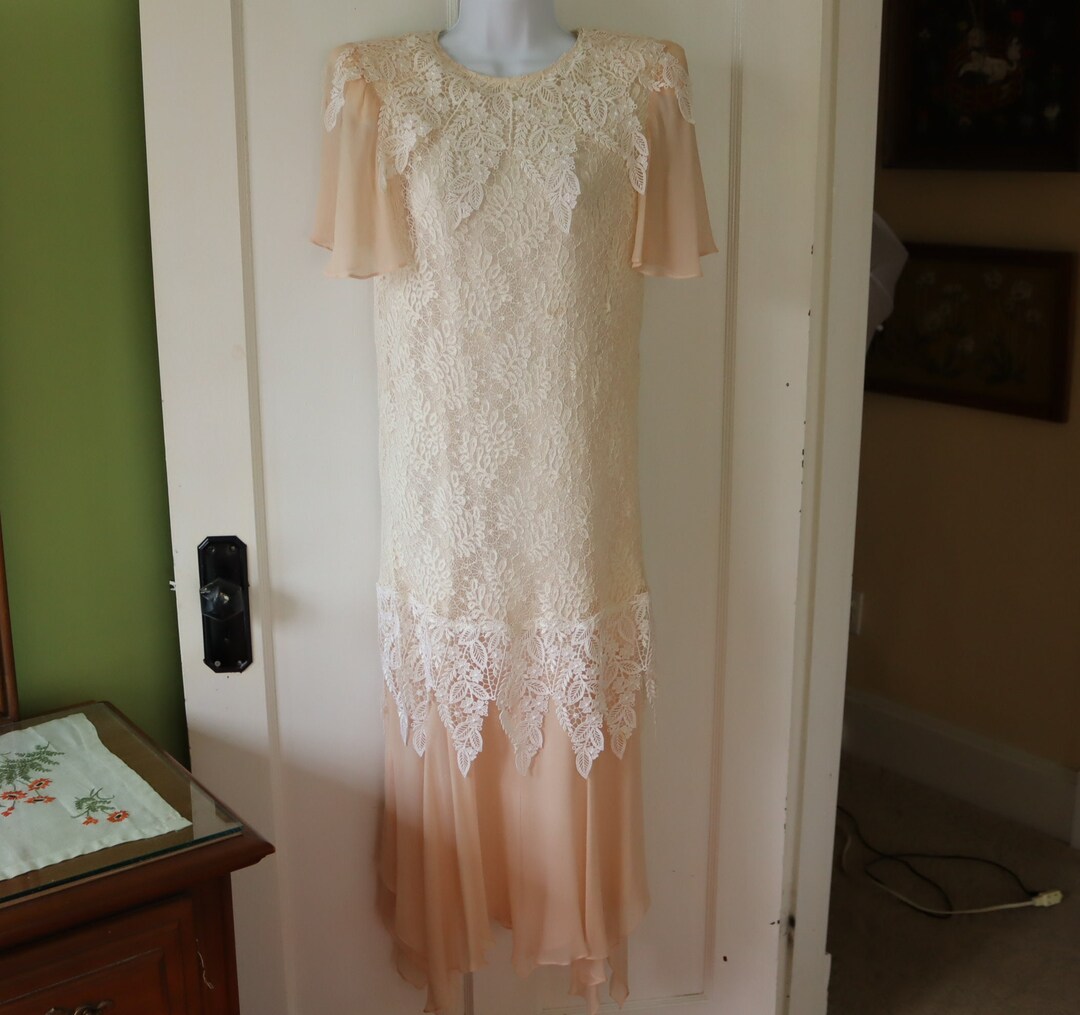 Soft Pink Lace Dress by Jessica Mcclintock - 1920s Style Flapper Dress ...
