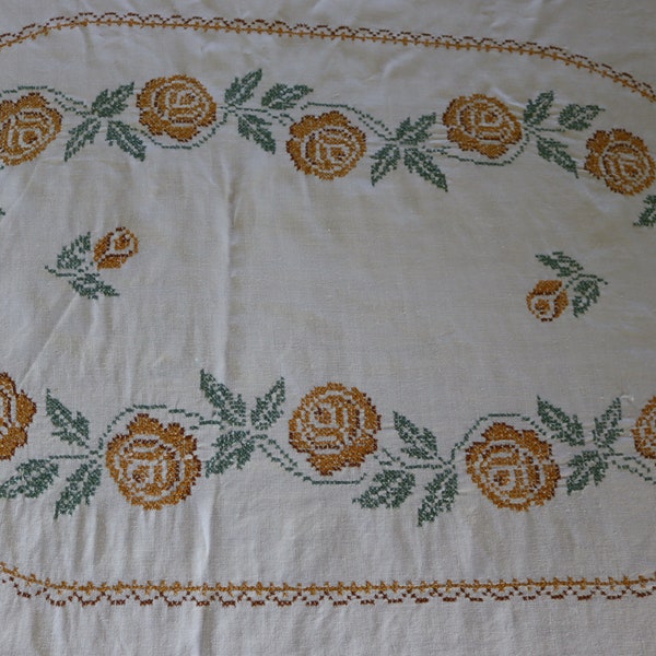 Cross Stitch Linen Tablecloth - Etsy