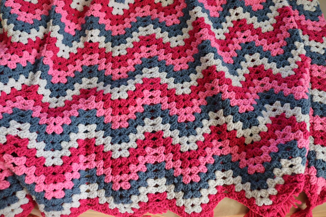 Bright Pink and Gray Crochet Afghan Hand Crochet Gray and Pink Zigzag ...