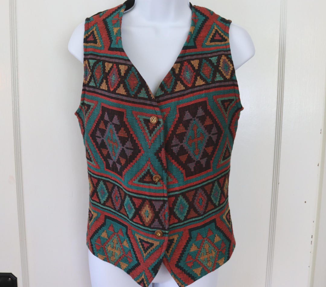 80s/90s Tapestry Vest With Southwestern Santa Fe Design - Vintage Vest ...