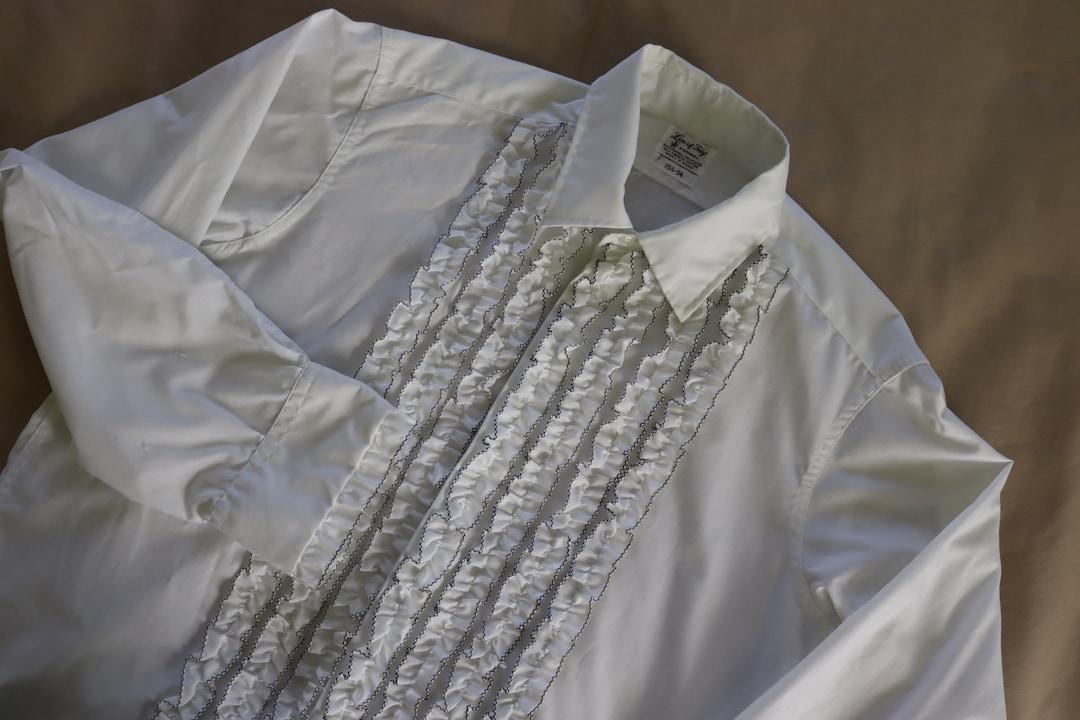 Vintage Mens Ruffle Front Tuxedo Shirt 70s/80s Ruffle Front White ...