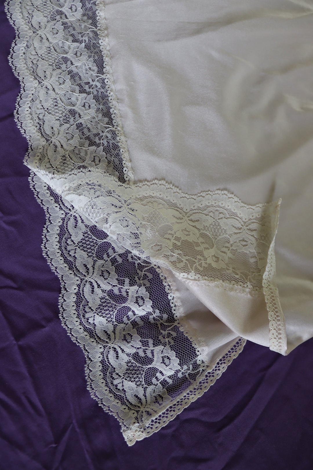 Vintage Beige Half Slip / Skirt Slip With Wide Lace Border and Slit on ...