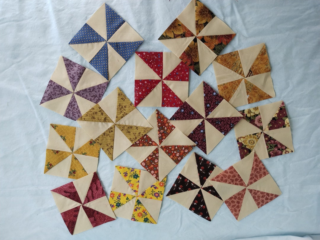 Set of 14 Pinwheel Quilt Blocks 4 X 4 Inch Pinwheel Quilt Blocks for ...