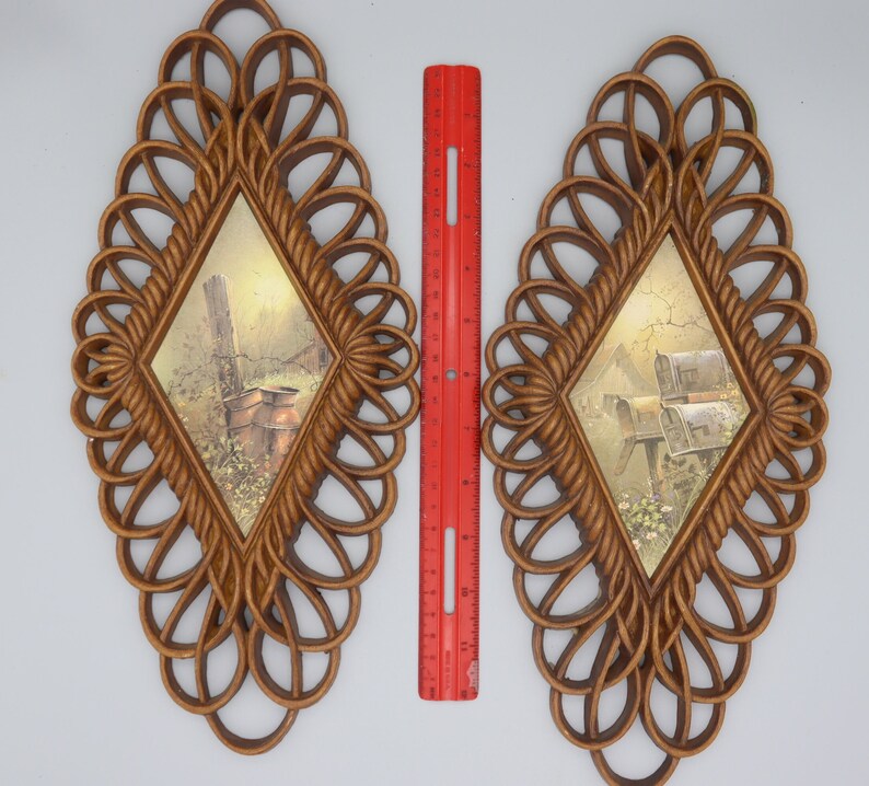 70s Plastic ratan Diamond-shaped Picture Frames - Etsy