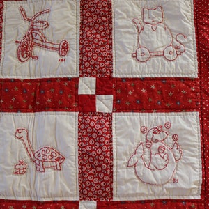 Red and White Baby Quilt Vintage Redwork Embroidery Red and White ...