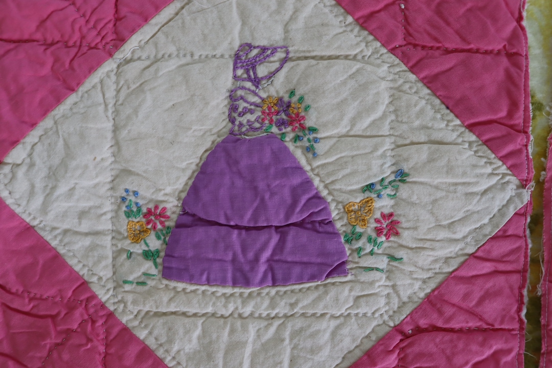 Vintage Sunbonnet Sue Quilt Blocks - Appliqued, Embroidered and Hand ...
