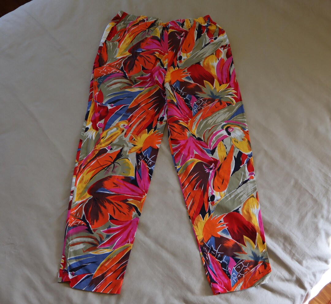 80s Tropical Parrot Pants- Vintage Handmade Tropical Pants for the ...