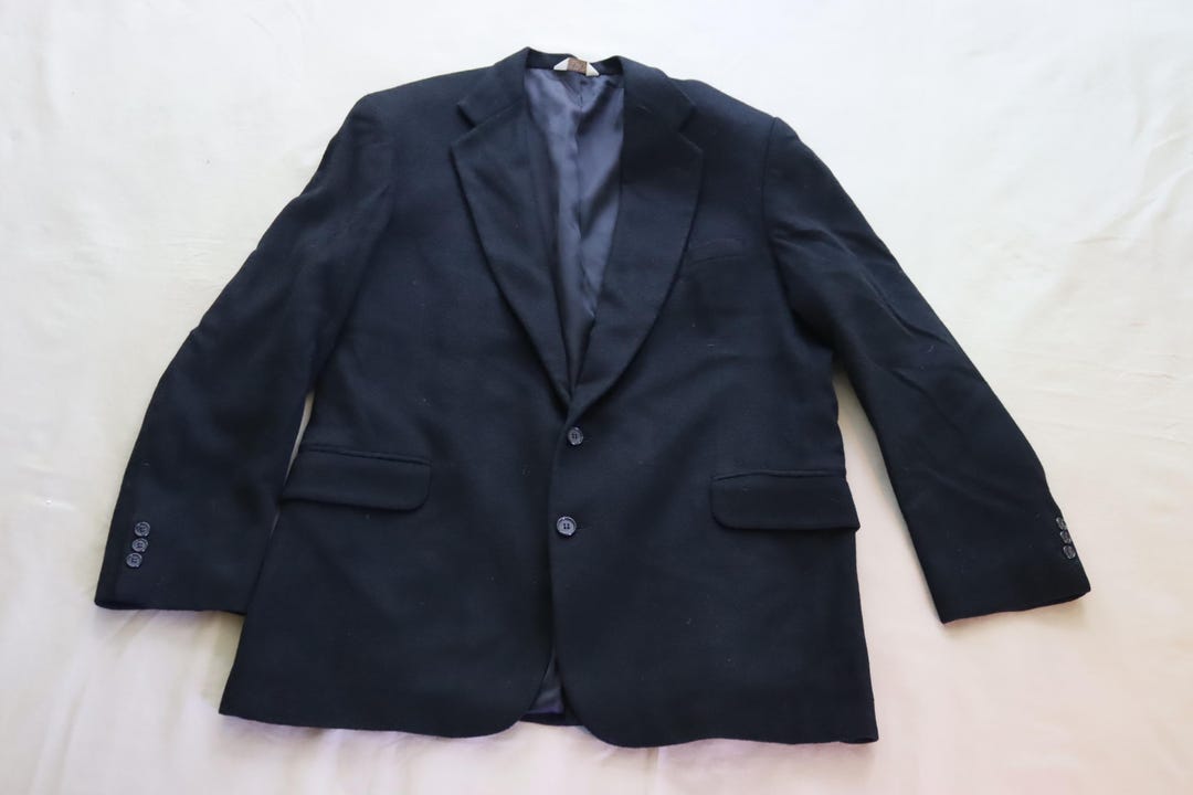 Men’s Vintage Black Camel Hair Blazer - Made in USA Black Winter Blazer ...