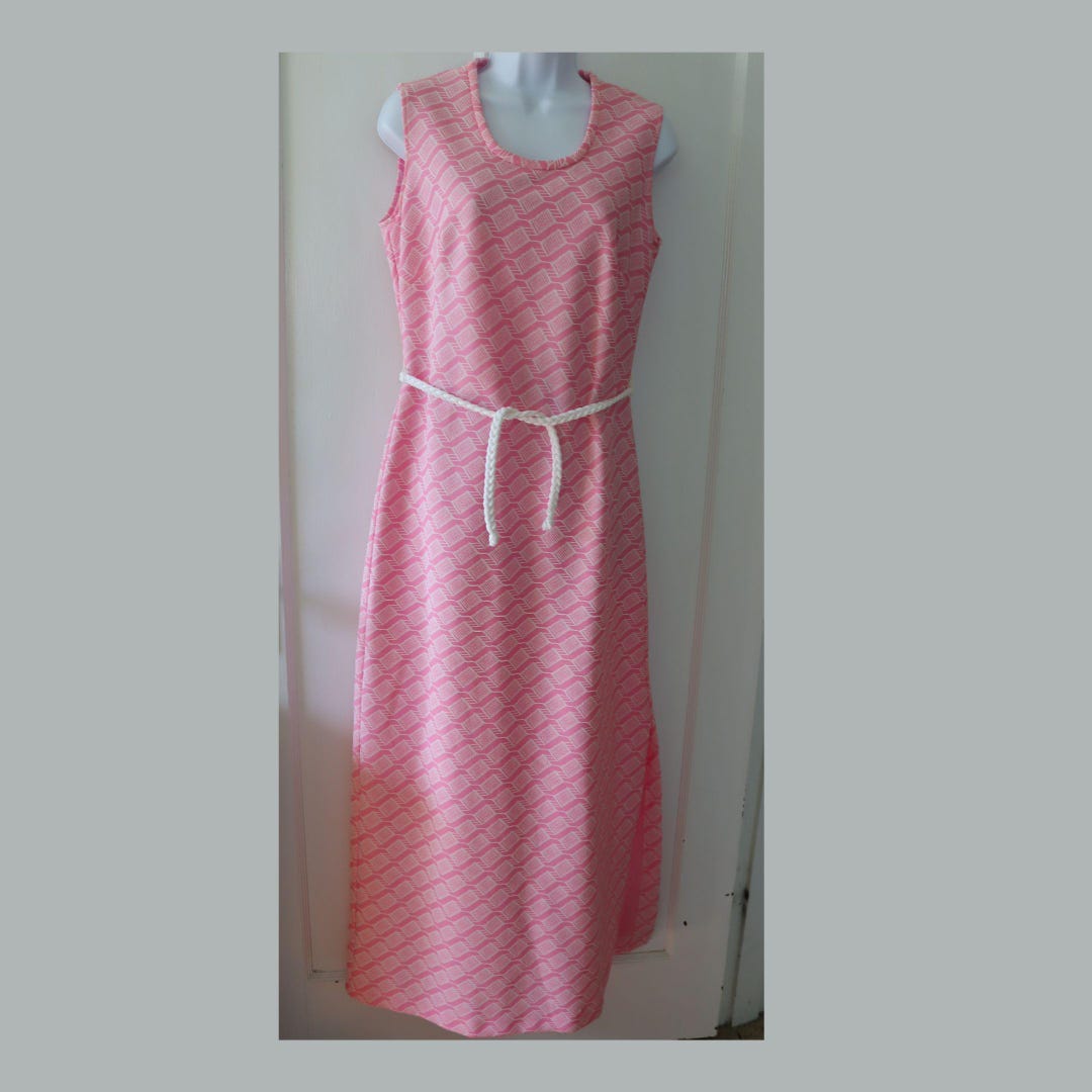 1960s/70s Pink Straight Long Dress - Vintage Pink Double Knit Party ...