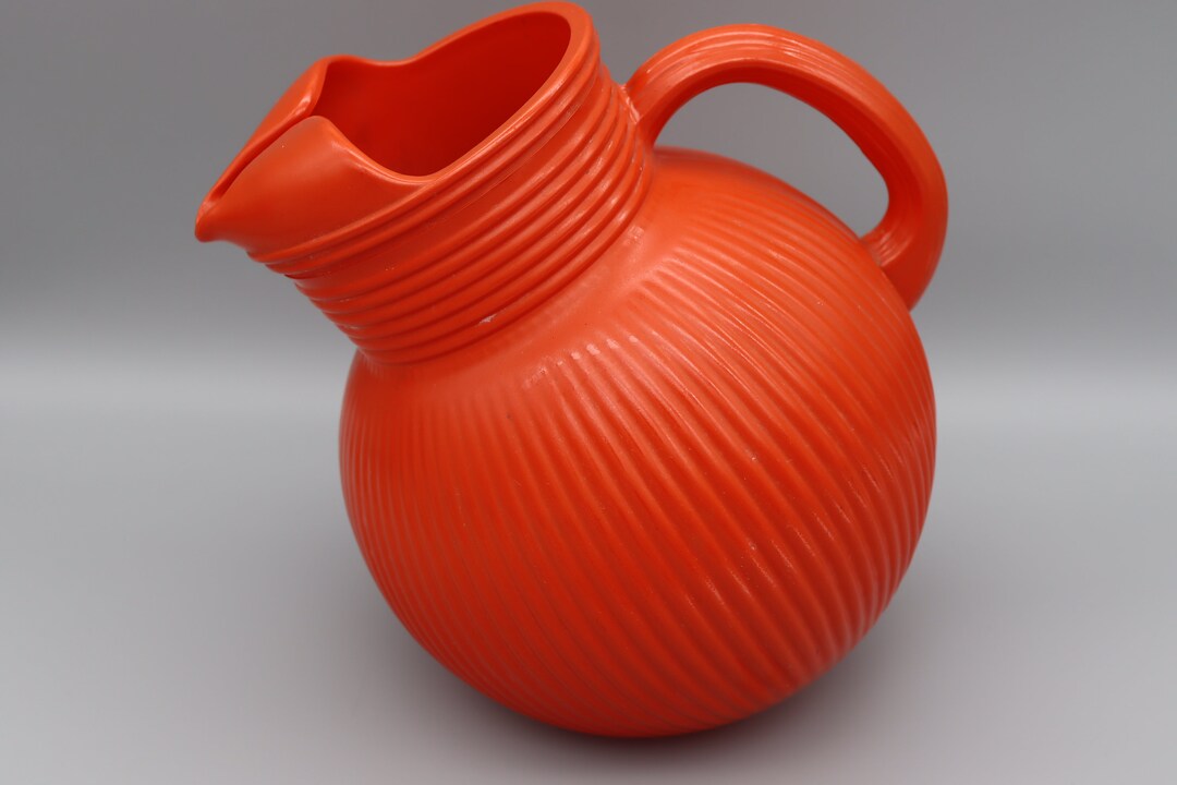 1950s/60s Bright Orange Pitcher - Mid Century Orange Ribbed Glass ...