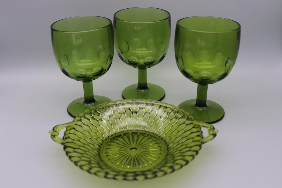 Vintage Green Glass-green Glass Goblets-green Glass Candy or Relish ...