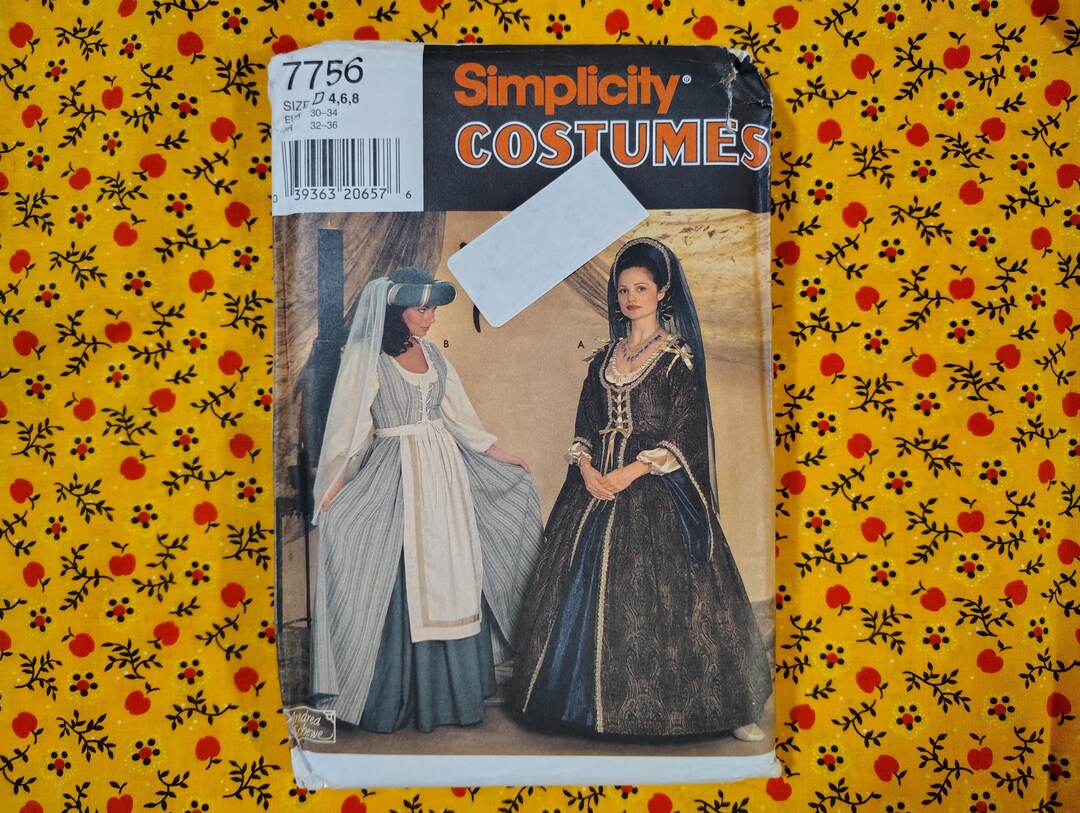Medieval or Renaissance Dress Pattern Simplicity 7756 Size 4 5 8 ...