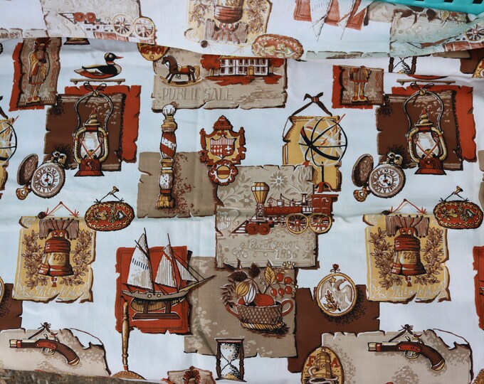 Vintage Early American / Colonial Cotton Decorator Fabric From 1950s ...