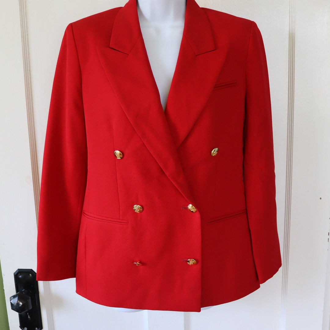 80s/90s Red Double-breasted Blazer - Red Worsted Wool Blazer With Gold ...