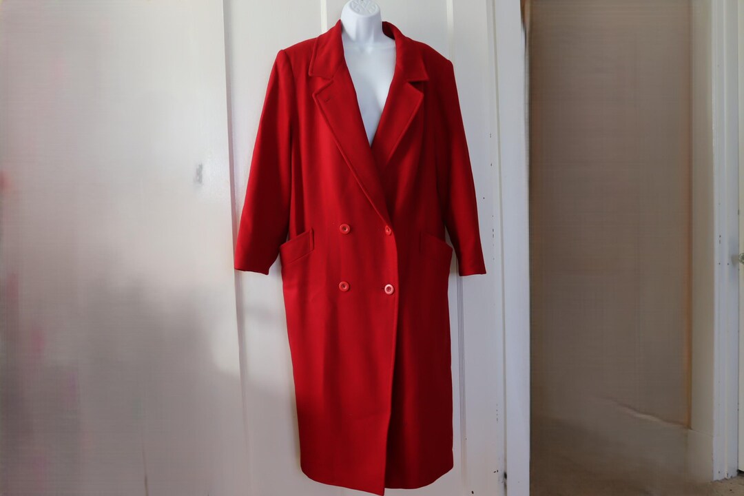 1980s Long Red Wool Coat - Vintage Lightweight Long Red Winter Coat ...