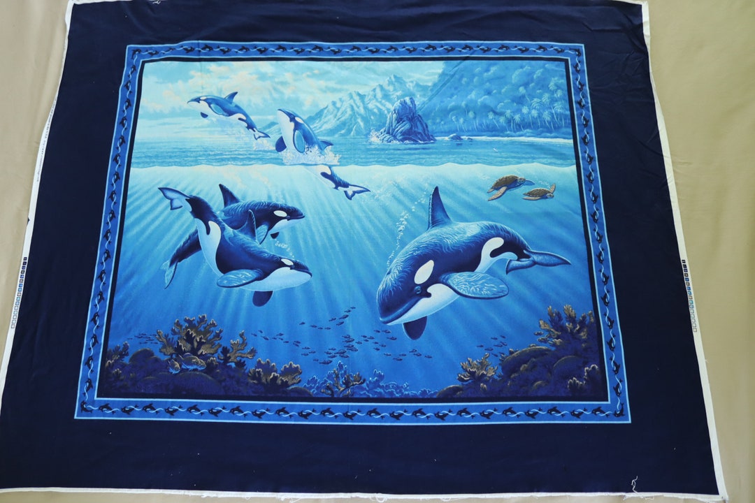 Whale Fabric Panel - Orca Whale and Sea Turtles in the Ocean Fabric ...