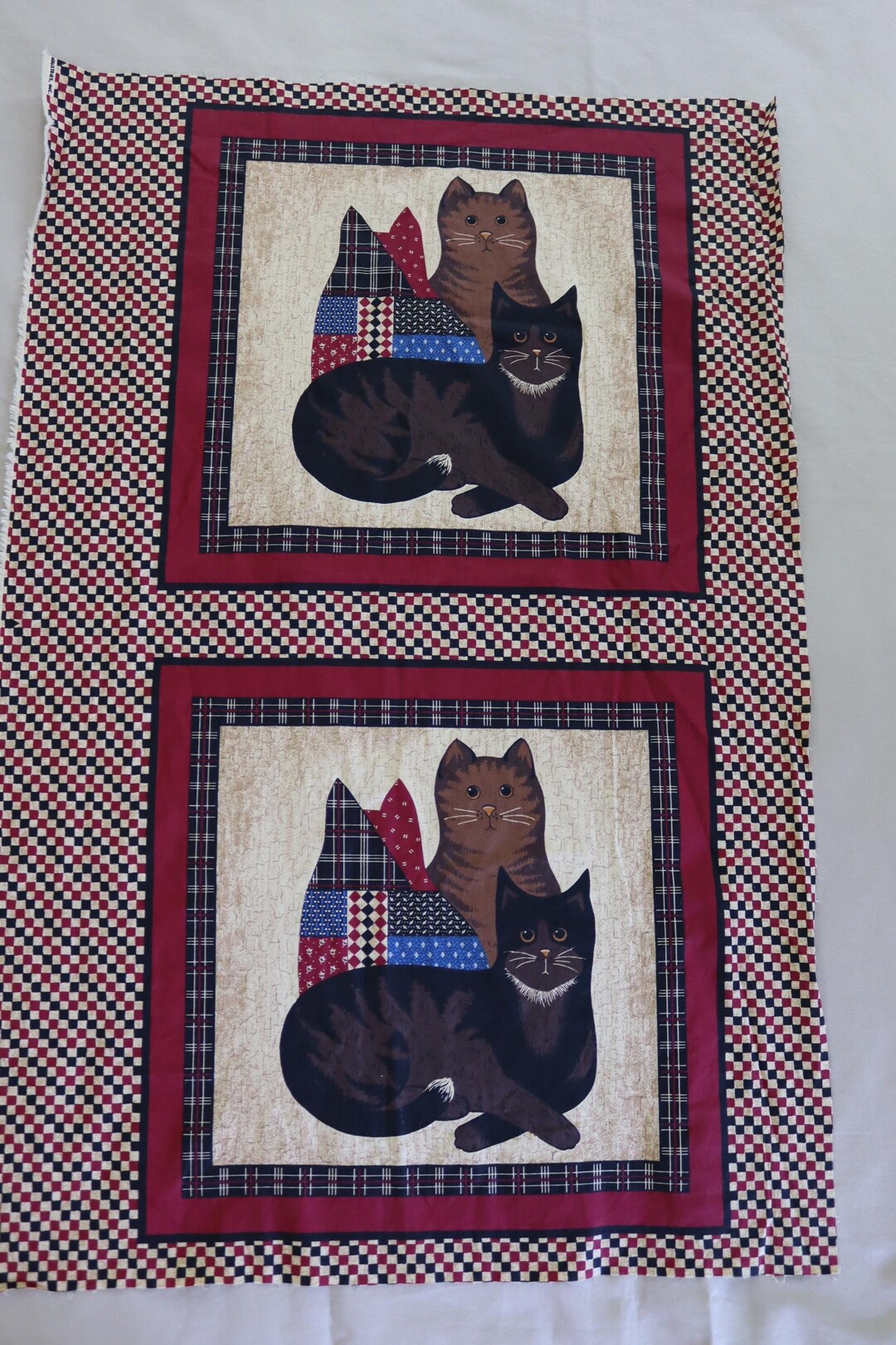 Patchwork Cats Pillow Panel/fabric Panels - Vintage Primitive Cats ...