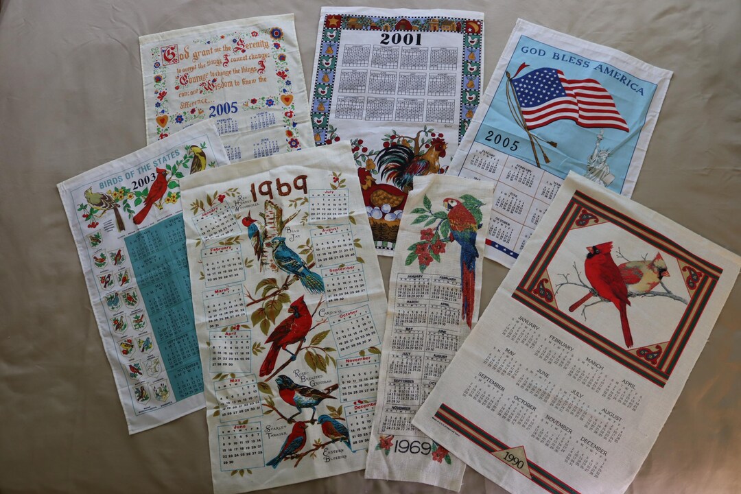 Vintage Calendar Towel / Calendar Tea Towels - 1969, 1990 Calendar ...