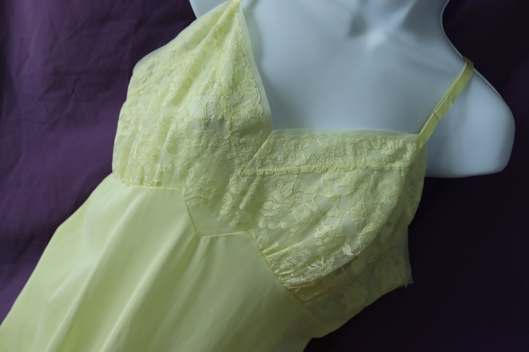 Vintage Yellow Dress Slip With Lace Pretty Yellow Full Slip for Your ...