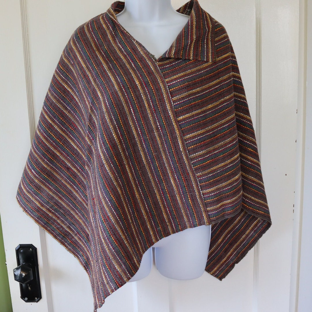 Handmade Asymmetrical Poncho From Vintage "homespun" Fabric - Cotton ...