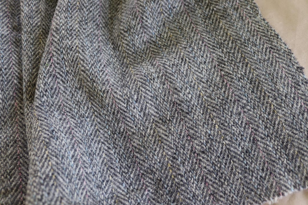 Light Gray Herringbone Wool Fabric - Vintage Gray Wool Tweed Fabric for ...