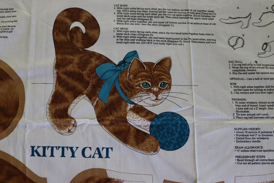 Cat Fabric Panel to Make a Stuffed Toy Kitty Cat by VIP - Etsy
