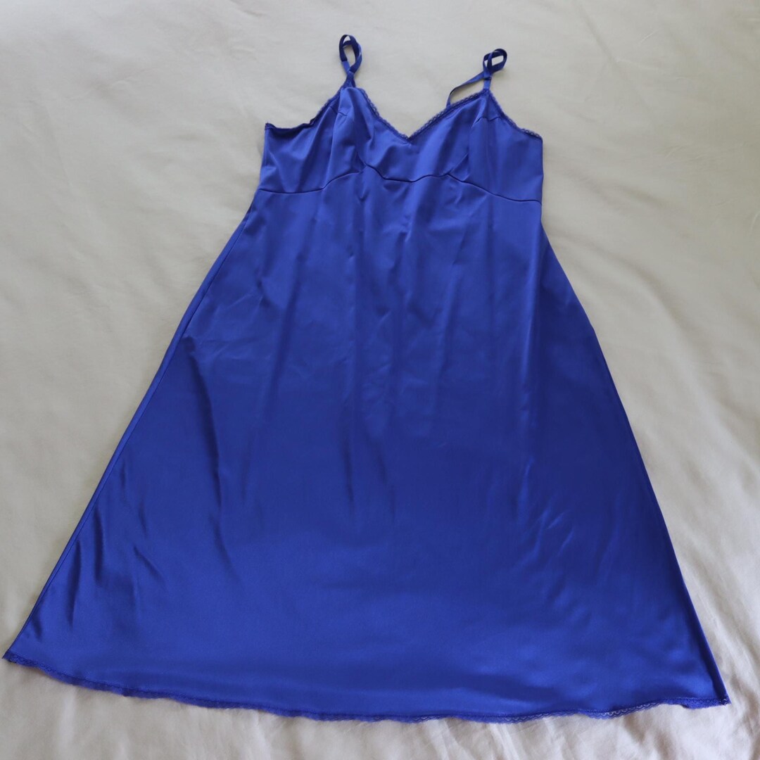 Dark Blue Dress Slip by Vanity Fair - Vintage Silky Nylon Blue Full ...