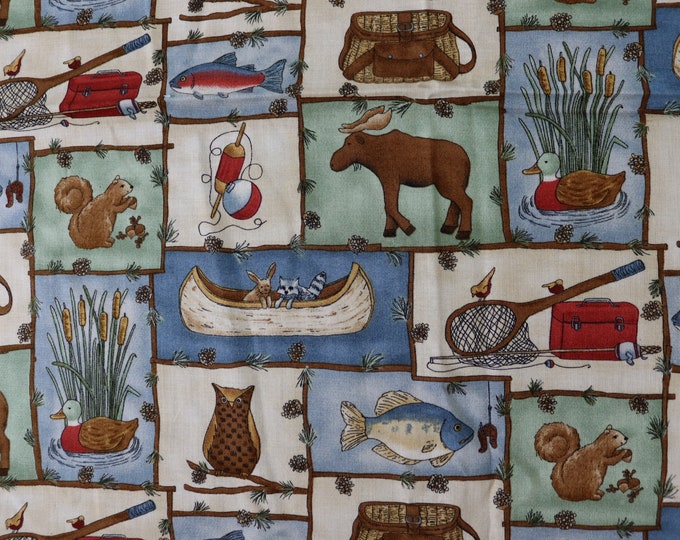 Moosehead Lodge Fabric by Teresa Kogut Featuring Fishing, Canoeing ...
