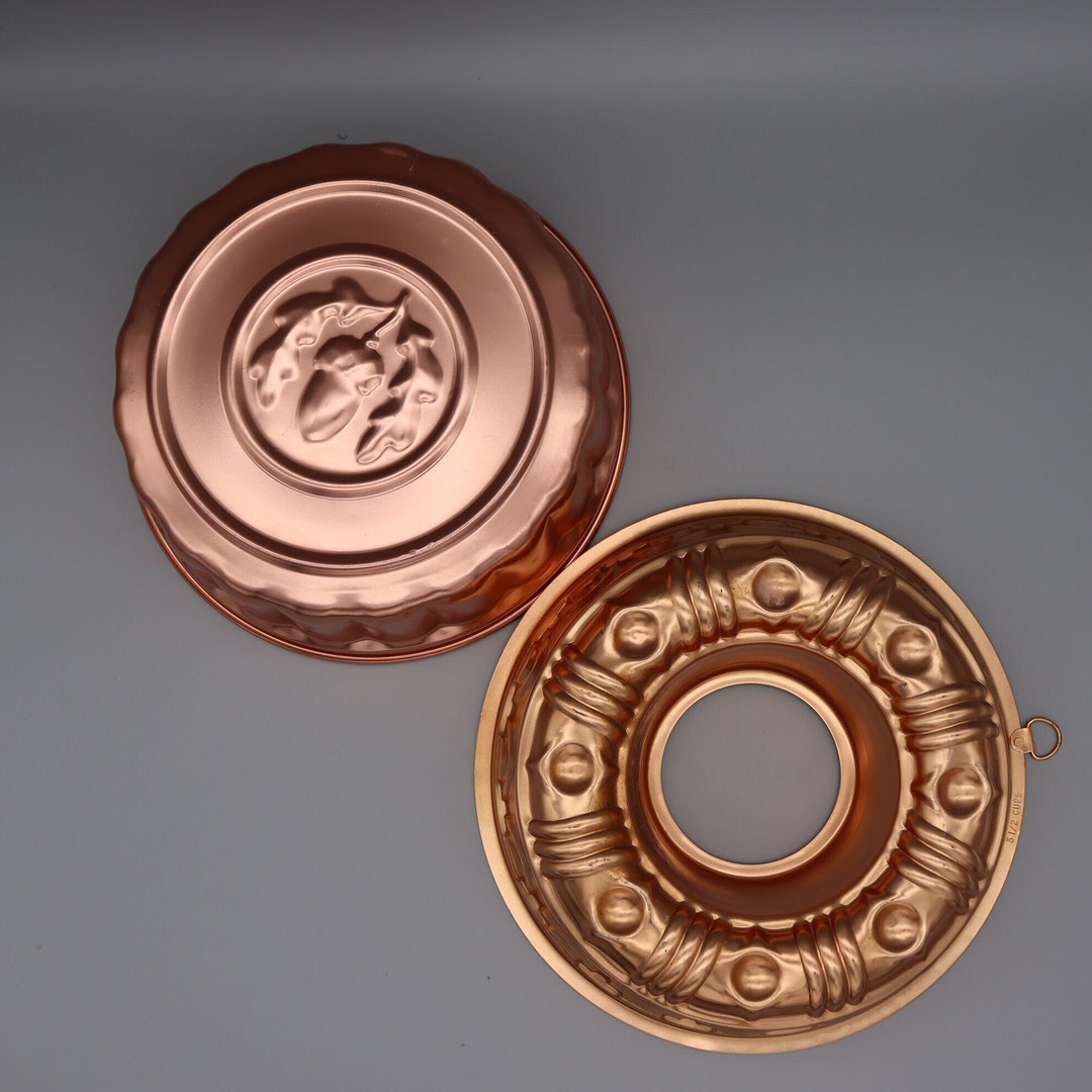 Vintage Copper Jello Molds - Ring Jell-o Mold OR Round With Acorns Jell ...