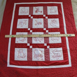 Red and White Baby Quilt Vintage Redwork Embroidery Red and White ...