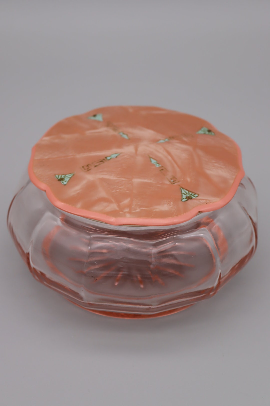 1920/30s Pink Glass Powder Jars With Celluloid Lid -pink Depression ...
