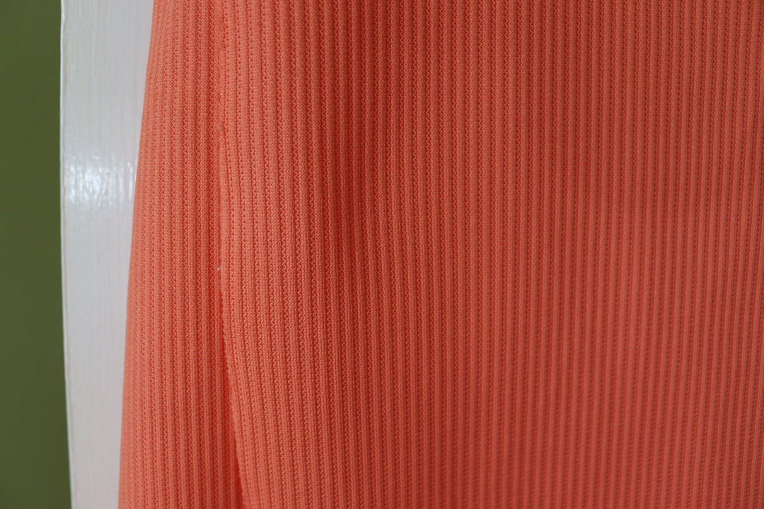 Melon/orange Double Knit Fabric From 1970s - Vintage Textured Stripe ...